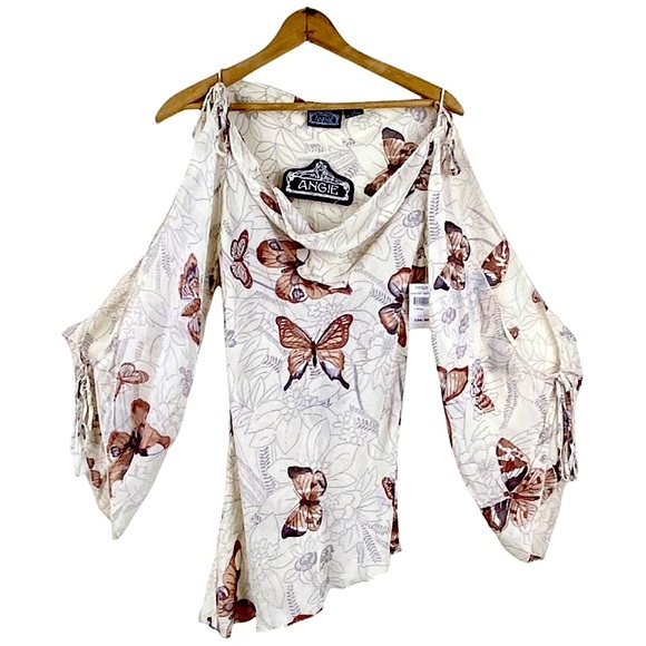 Angie | Tops | Nwt Angie Boho Butterfly Print Top Tapioca Cold Shoulder ...